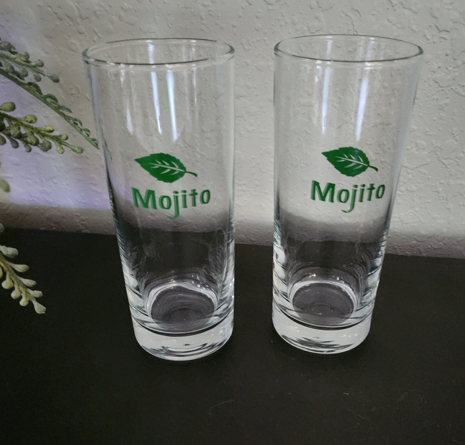 MOJITO Glasses Set of 2 Green Leaf Hold 10 oz 300mL EUC | eBay