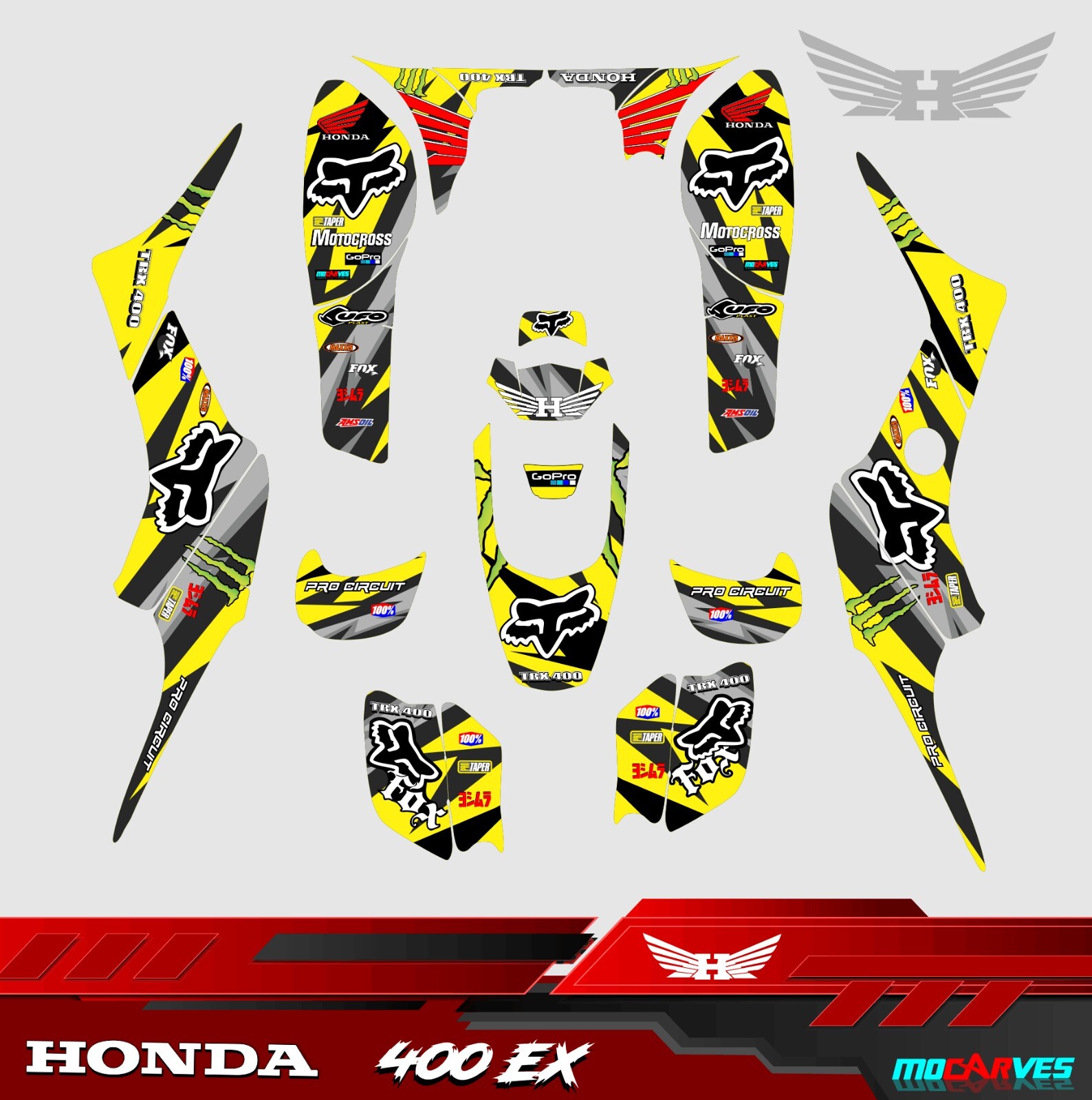Honda TRX 400ex 1999 To 2007 Graphics Kit Decal Trx 400ex Viny Stickers ...