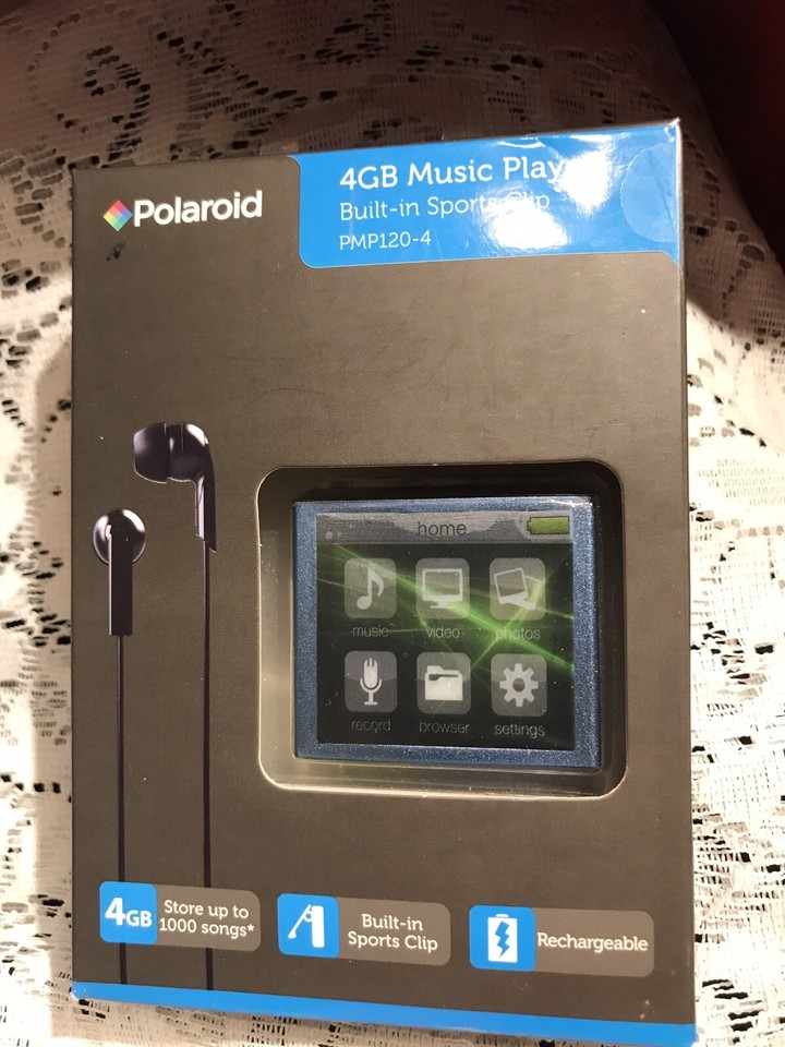 NEW Rare 4GB POLAROID PMP120-4 MP3 Music Player Built-In Clip W/ Touch ...