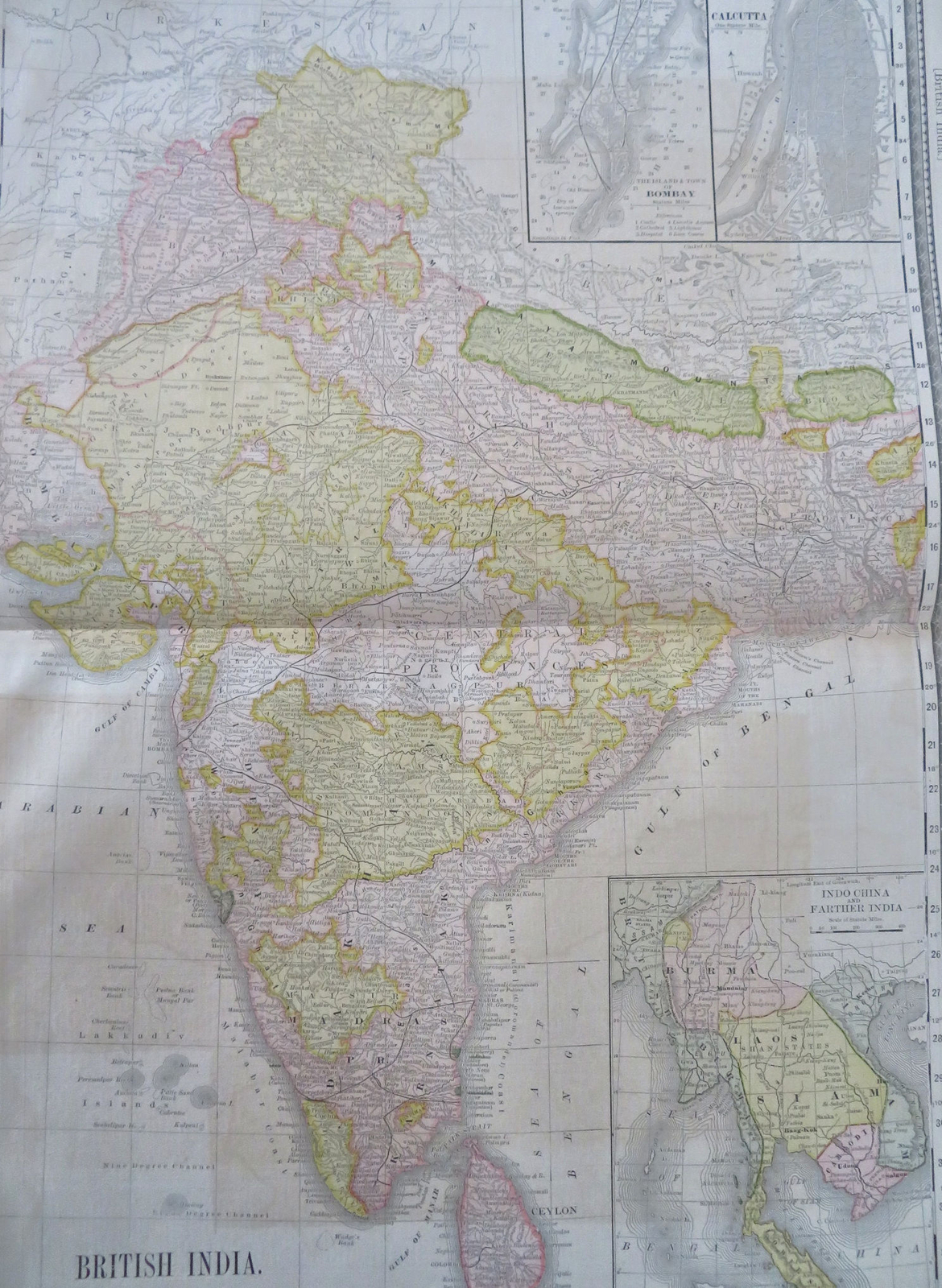 British India Calcutta Bombay Delhi Agra Goa Madras Hyderabad 1881 map ...