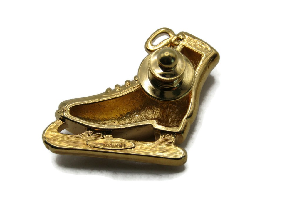 Gold Tone Ice Skate Pin Brooch Pave Rhinestone Blade Figure Skating ...
