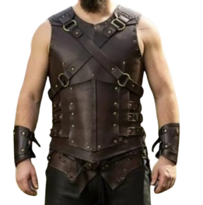 Medieval Warrior Chest Plate Vest & Bracers | Brown Leather Gladiator ...