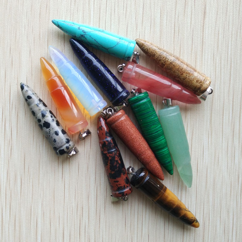 50pcs/lot Wholesale Fashion Assorted Natural Stone Bullet Pendulum ...