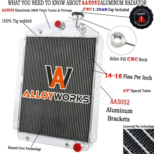 3 Rows Aluminum Radiator for 1941-1946 Chevy Pickup Truck V8 Small ...