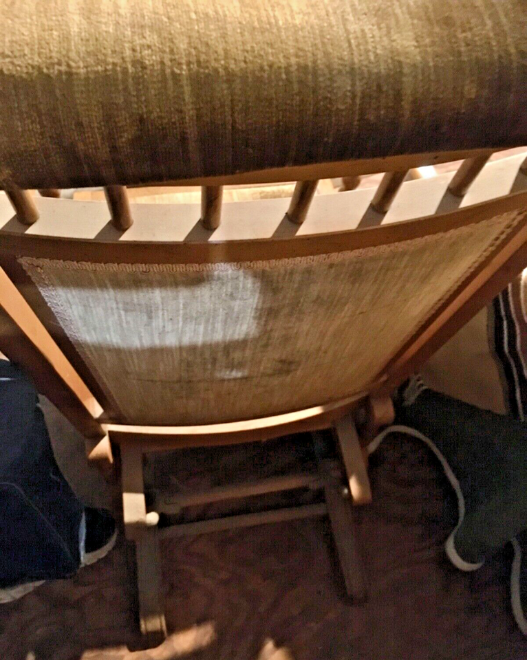 Antique Vintage Cushioned Wood Glider Rocking Chair Velvet Olive Green ...