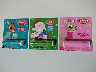 Set Of 3 Rudolph The Red-Nosed Reindeer Christmas Holiday Flavored Lip ...