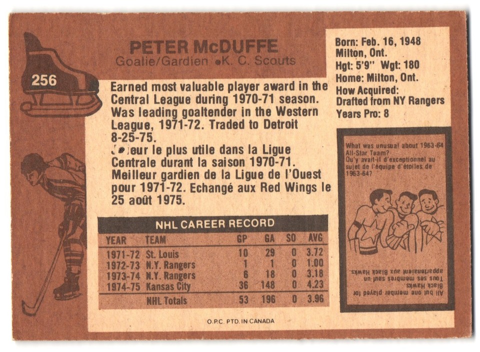 Peter McDuffe 1975 O-Pee-Chee #256 Kansas City Scouts EX-NM | eBay