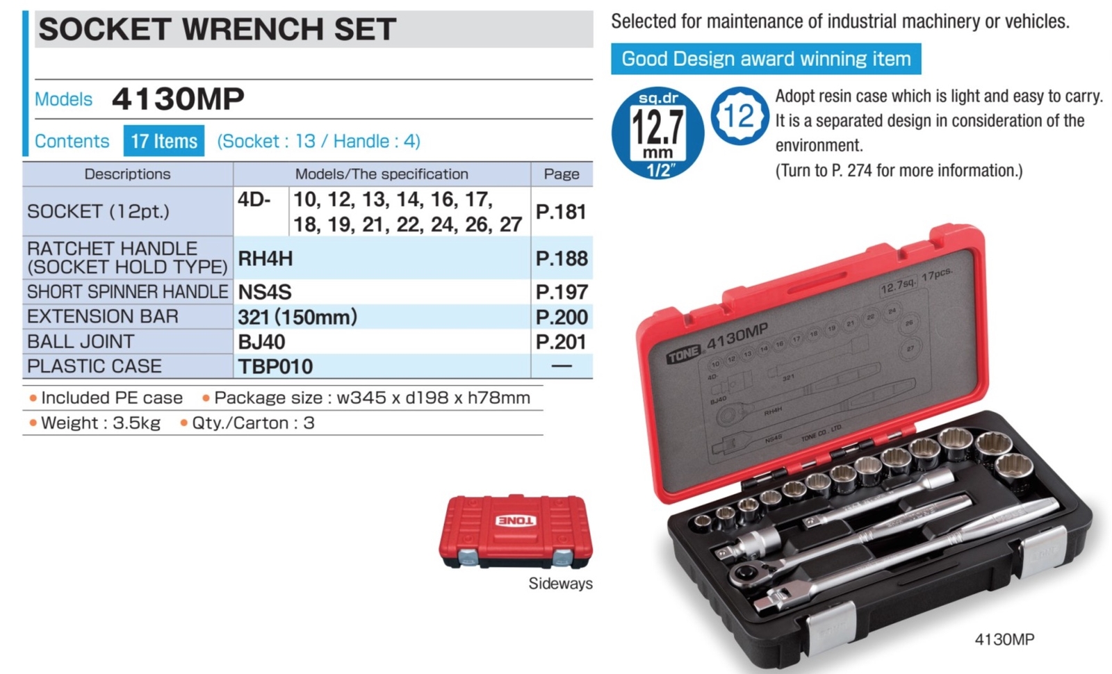 TONE 1/2" Drive 12 pt 10-27mm Socket Wrench Set 4130MP 18 Tools JAPAN ...