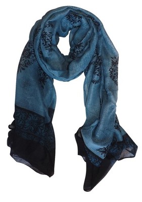 Tribal Flower Paisley Scarf Periwinkle Black Floral Lightweight Fashion ...