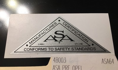 ASA Manufactures Certification Decal Pre OPEI For Mowers Engines 1964 ...