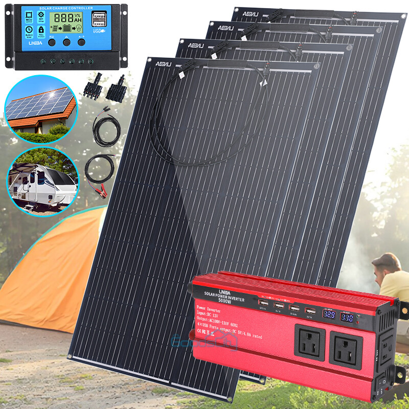 Complete Solar Panel Kit 5000W Power Inverter 12V Battery Charger ...