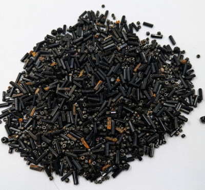 Vintage Antique Jet Black Opaque Mix Seed Bead Czech Glass Cuts Bugles ...