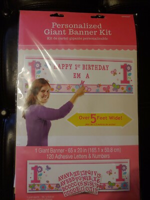 Personalized Giant Banner Kit - PINK 1ST BIRTHDAY - Over 5 ft wide ...