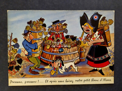Boire le petit vin d'ALSACE humour illustration vintage carte postale ...