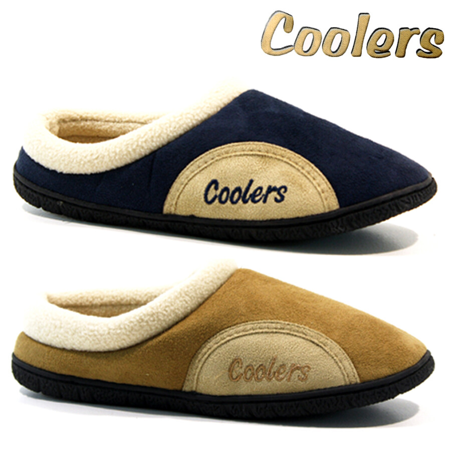 MENS COOLERS SLIPPERS FLEECE LINED CASUAL WARM SLIP ON MULES WINTER FUR ...