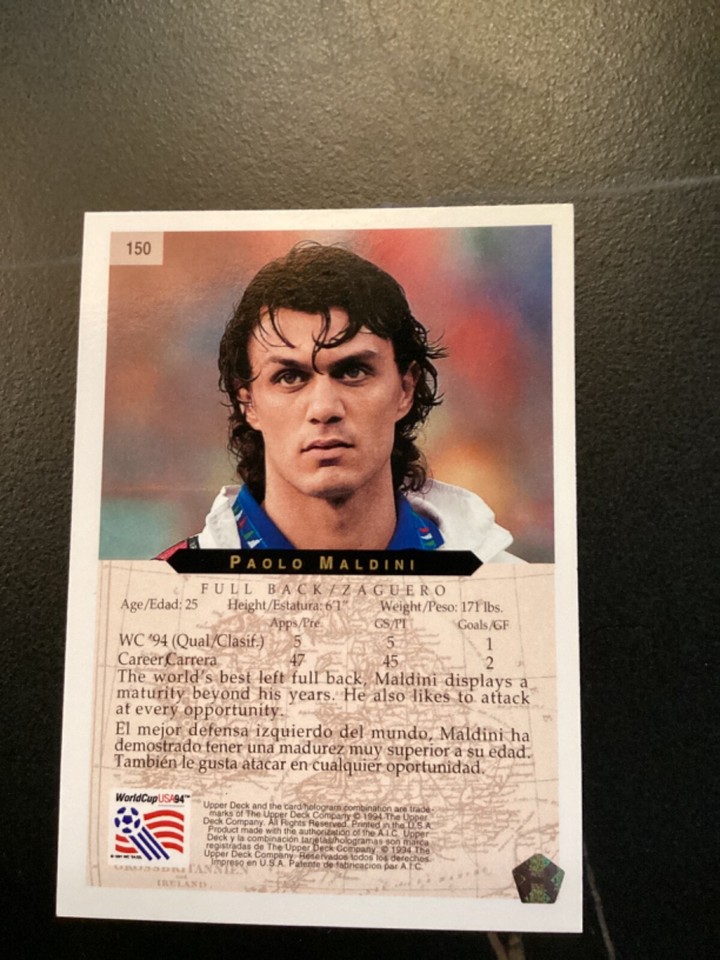 Paolo Maldini 1994 Upper Deck World Cup Soccer #150 card, Italy | eBay