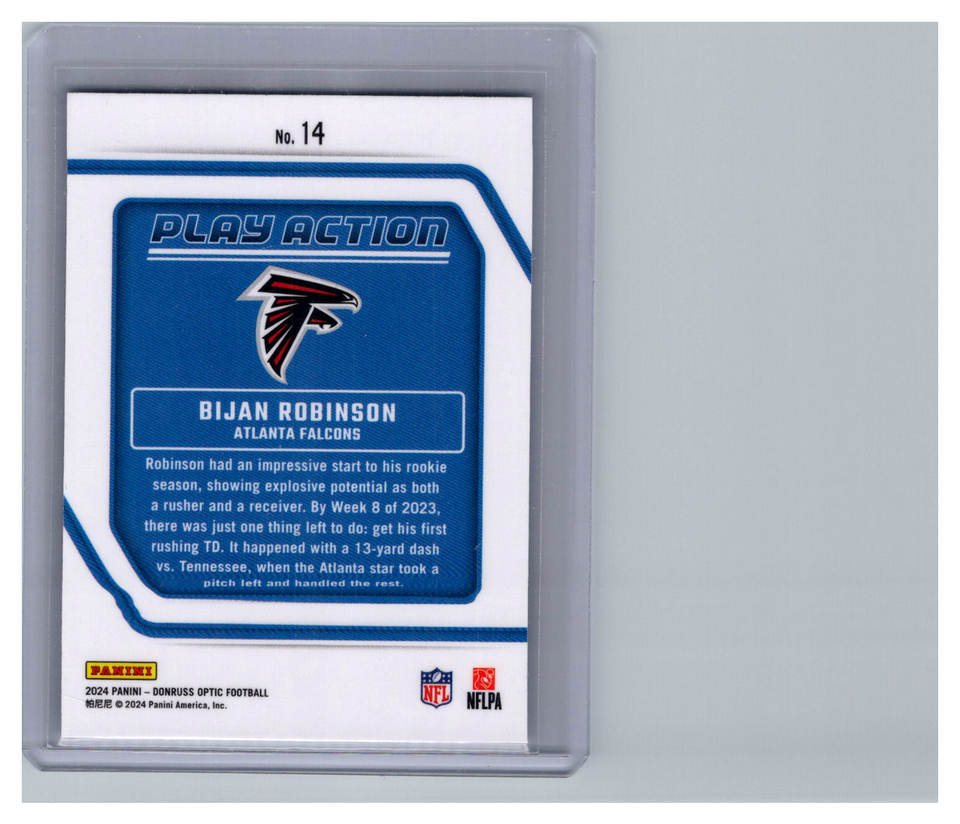 Bijan Robinson 2024 Panini Donruss Optic Play Action #14 Atlanta ...