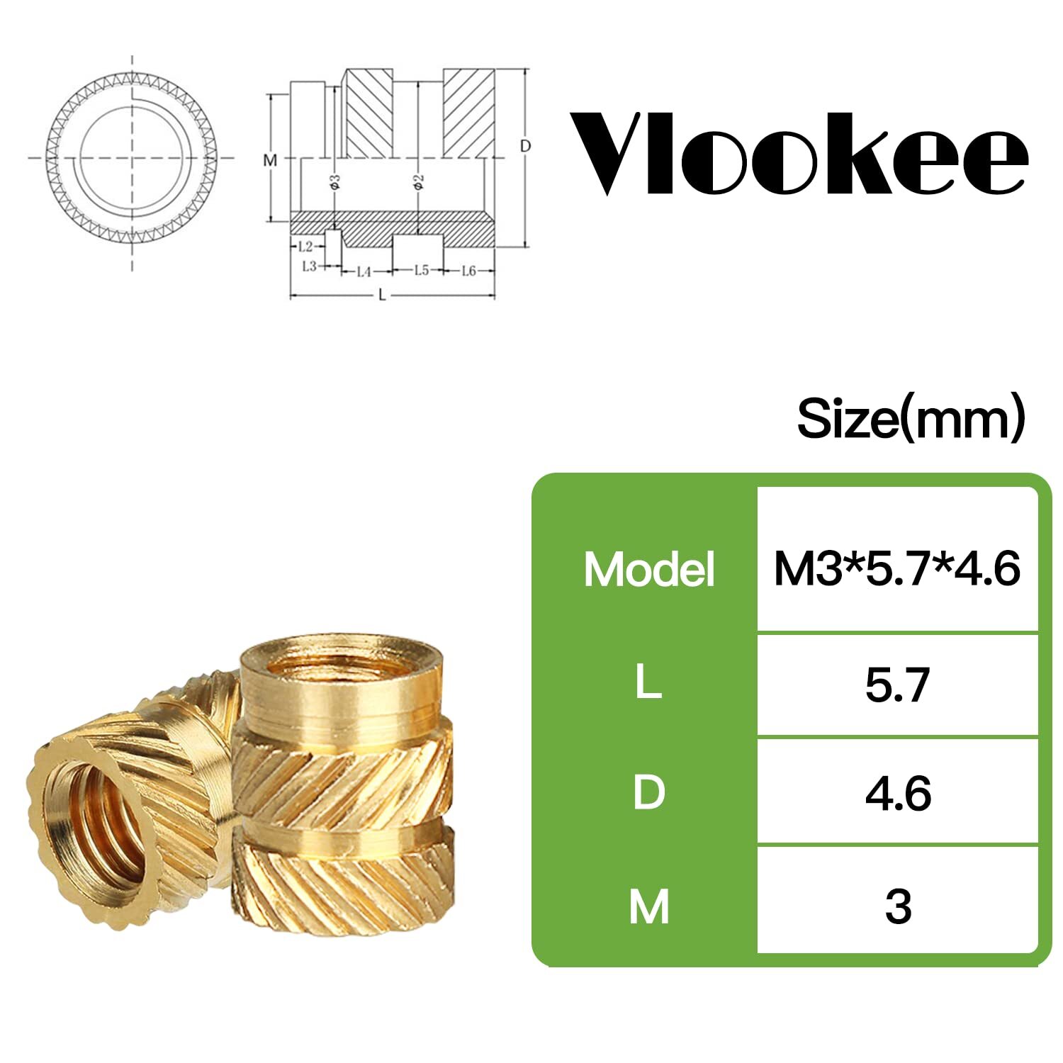 M3 Threaded Insert 100PCS Thread Knurled Brass Threaded Heat Set M3 ...