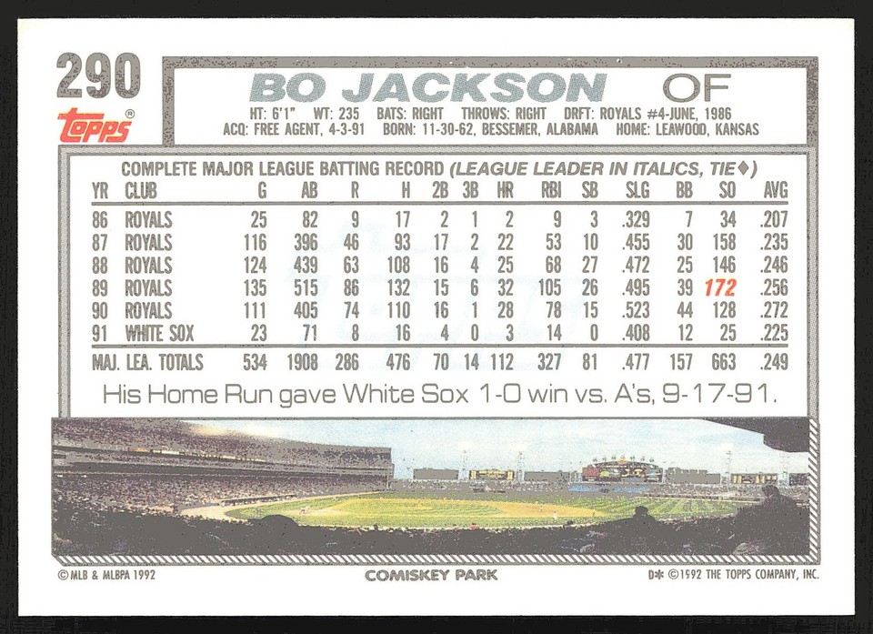 1992 Topps #290 Bo Jackson | eBay