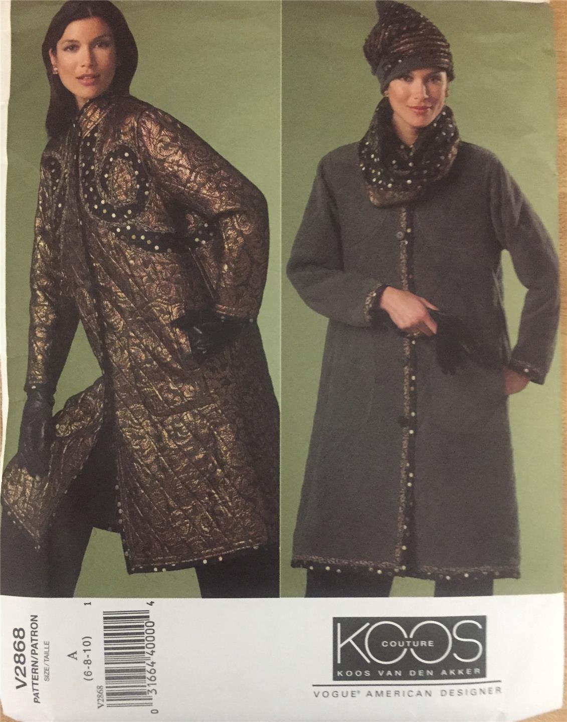 Vogue Sewing Pattern 2868 Koos Couture Reversible Coat Hat Scarf Misses ...