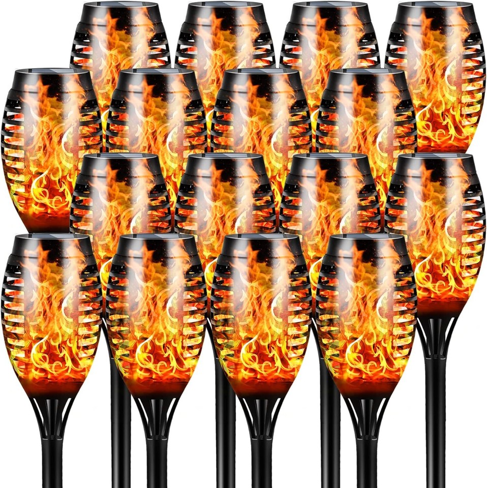 Flame Effect Solar Outdoor Lights Stake Garden Path Flickering LED ...