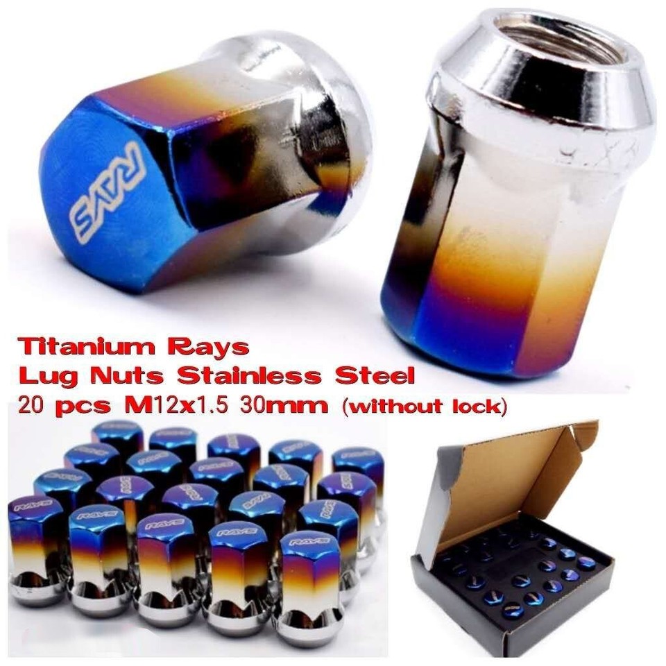 Wheel Rim Lug Nuts 12X1.5 Blue Burning Titanium Rays Style Tuner Bolts ...