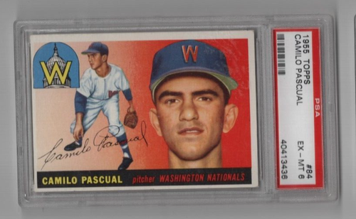 CAMILO PASCUAL 1955 TOPPS VINTAGE BASEBALL #84 PSA 6 EX-MT WASHINGTON ...