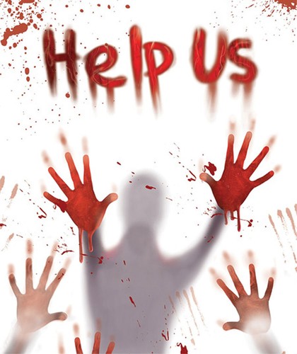 BLOODY VICTIM BODY HAND PRINTS--HELP US--Door Cover Wall Mural Horror ...