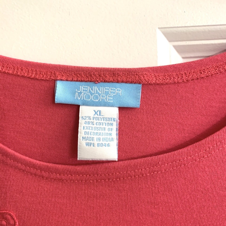 Jennifer Moore Blouse Top Xl Pink Decorative Stitch Short Sleeve Extra