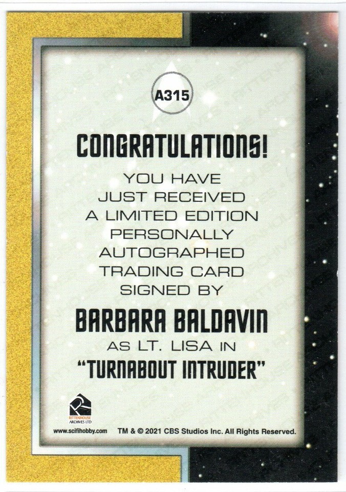 WOMEN OF STAR TREK ART & IMAGES A315 BARBARA BALDAVIN AS LT. LISA TOS ...