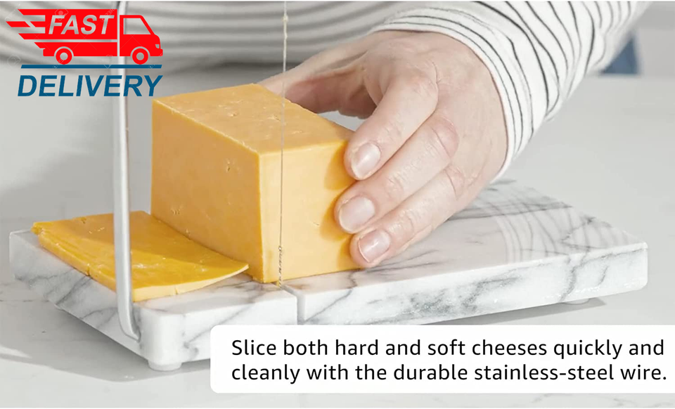 Marble Cheese Slicer with 2 Wires, White, 5"x8", Kitchen Cutting Board ...