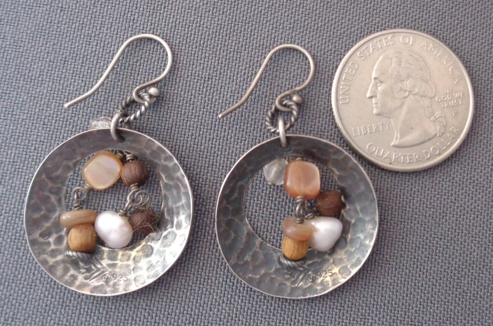 Silpada Earrings Dangle Open Hammered Disc Hoop Mixed Stones Sterling ...
