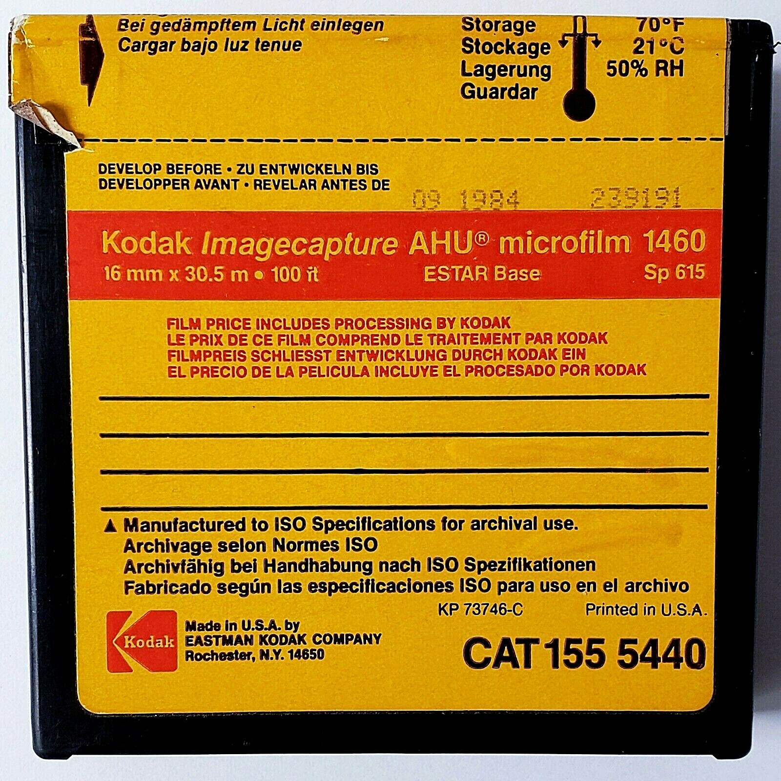 Kodak ImageCapture AHU Microfilm 1460 16mm x 30.5m 100 ft Dated 09/1984 ...