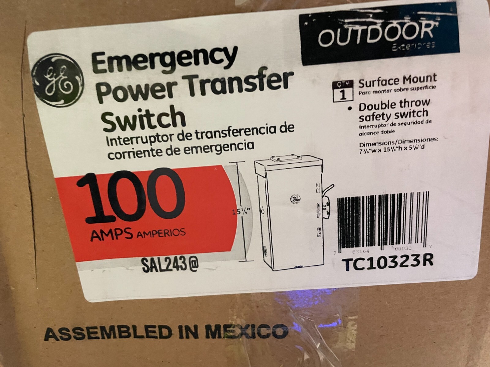 GE TC10323R 100A DOUBLE THROW NEMA 3 EMERGENCY POWER TRANSFER SWITCH ...
