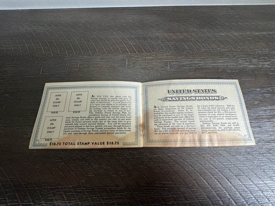 U. S. DEFENSE SAVINGS BOND BOOKLET WITH 17 POSTAL SAVINGS STAMPS ...