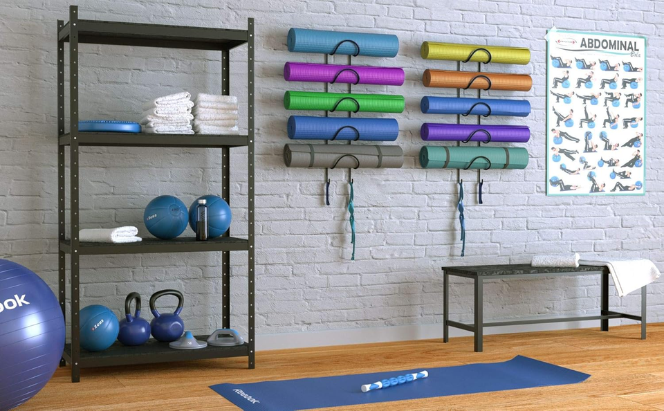 Moduwine Yoga Mat Storage Rack, Towel Rack with Hooks for Hanging Yoga ...