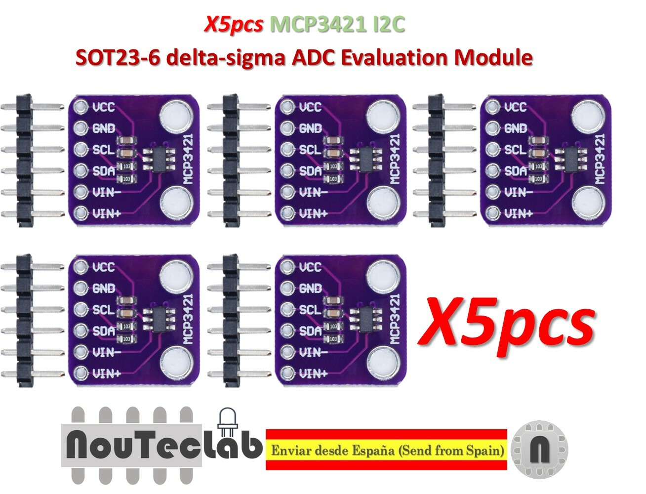 5pcs MCP3421 I2C SOT23-6 delta-sigma ADC Module for PICkit Serial ...