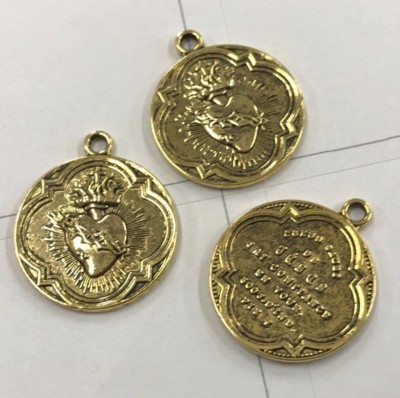 16Pcs dark gold tone round shaped religious heart design charms H0270-G ...