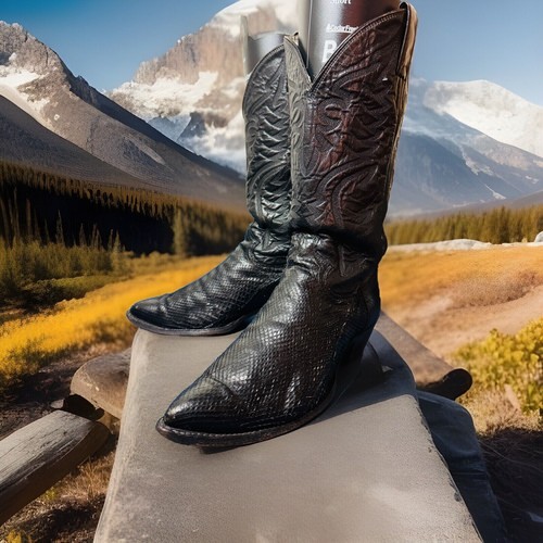 Vintage Men’s Justin Black Snake Skin & Leather Python Boots Size 8.5 E ...
