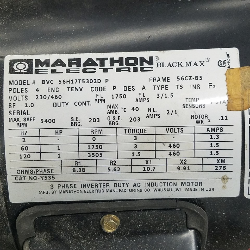 Marathon 56H17T5302D Motor w/ Tank Mixer & SM-CYCLO NVJ-6100Y-29, 1 HP ...