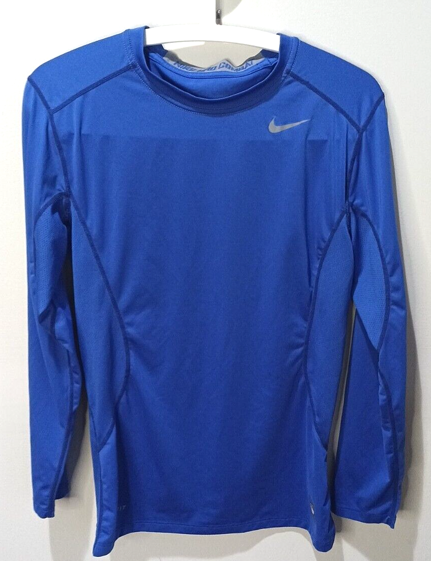 Nike Pro Combat Men's Small Fitted Dri Fit Vented Long Sleeve Blue T ...
