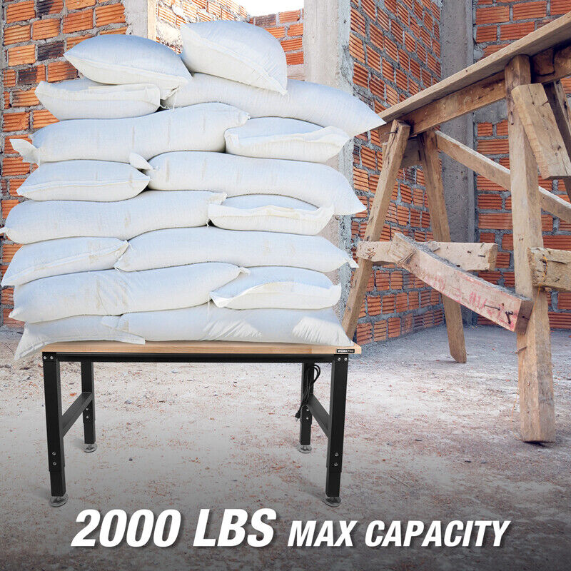 WORKPRO 48" Heavy-Duty Adjustable Workbench Rubber Wood Workstation ...