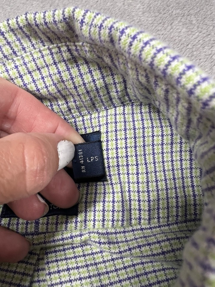Ralph Lauren Blake Shirt L Blue Green Tattersall Check Oxford Button ...