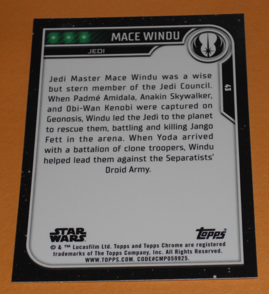 2023 Topps Chrome Star Wars Mace Windu #43 Base Card | eBay