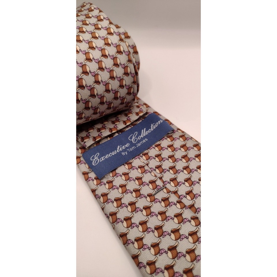 Tom James Executive Collection Mens Silk Tie Brown Purple Print Necktie ...
