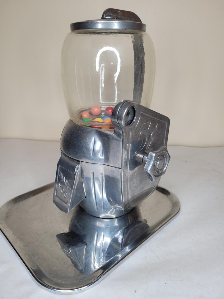 IT WORKS! VIDEO! ATLAS BANTAM PEANUT VENDOR GUMBALL MACHINE 5 CENT ...