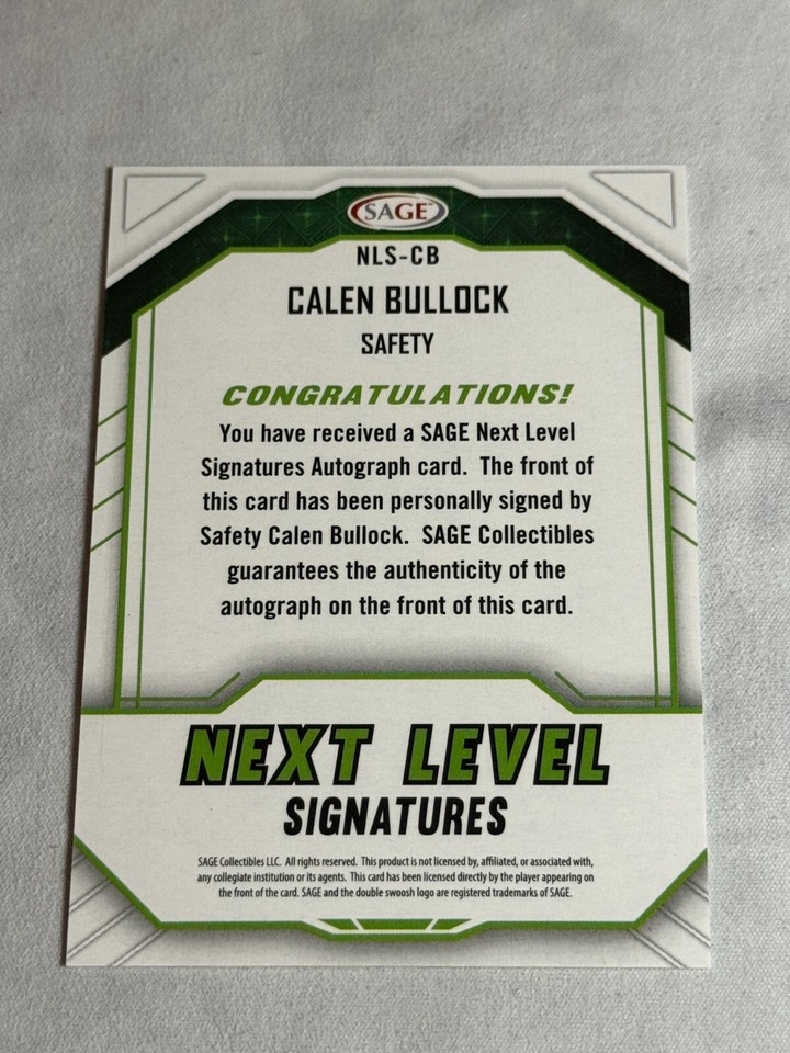 2024 Sage Hit Next Level Green Calen Bullock On Card Auto /5 USC | eBay