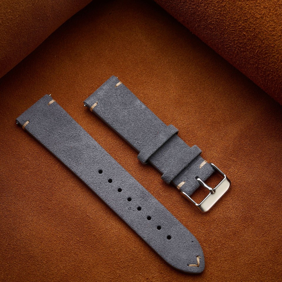 Nubuck Soft Tumbled Leather Watch Band Hand-stitched Strap 14/16/18/20 ...