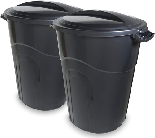 32 Gallon Outdoor Waste Garbage Bin, Easy to Carry Pass-Through Handles ...