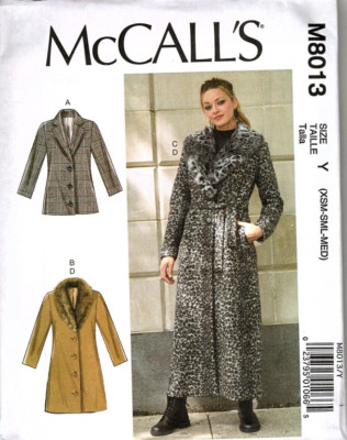 McCall's M8013 Misses XS to M Outerwear Long Coat Uncut Sewing Pattern ...